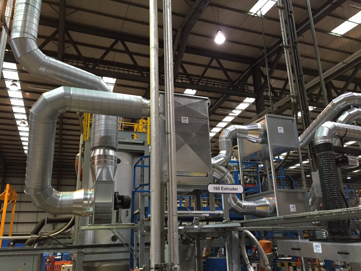 Fume extraction hoods for extrusion process - AES Ltd | LEV Testing ...